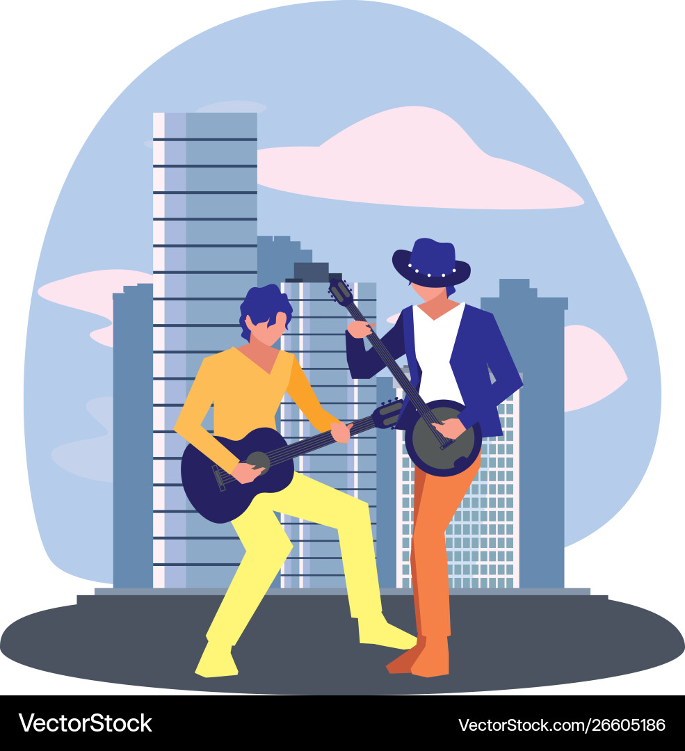 Two male musicians musical instruments Royalty Free Vector