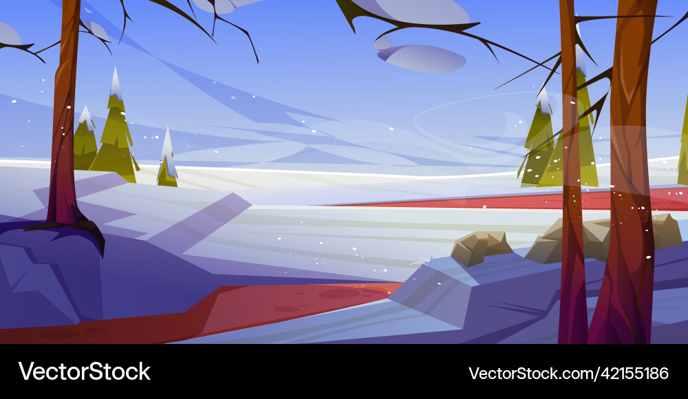 Winter landscape with trees and white snow Vector Image