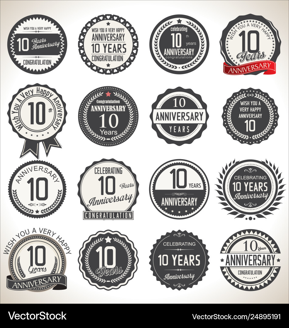 Anniversary retro badges 10 years Royalty Free Vector Image