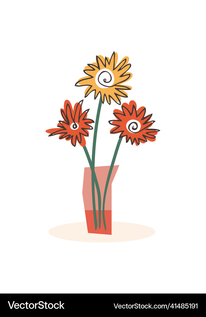 Flower bouquet in a vase simple flat Royalty Free Vector