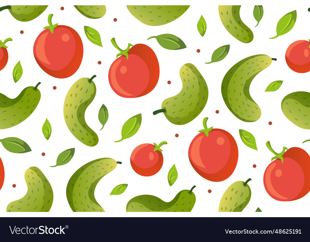 Harvest seamless pattern cucumbers and tomato Vector Image