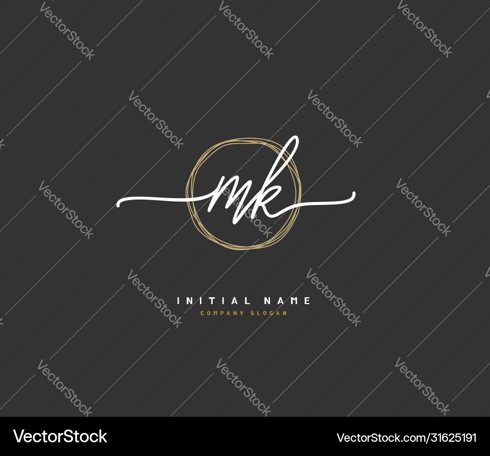 M k mk beauty initial logo handwriting Royalty Free Vector
