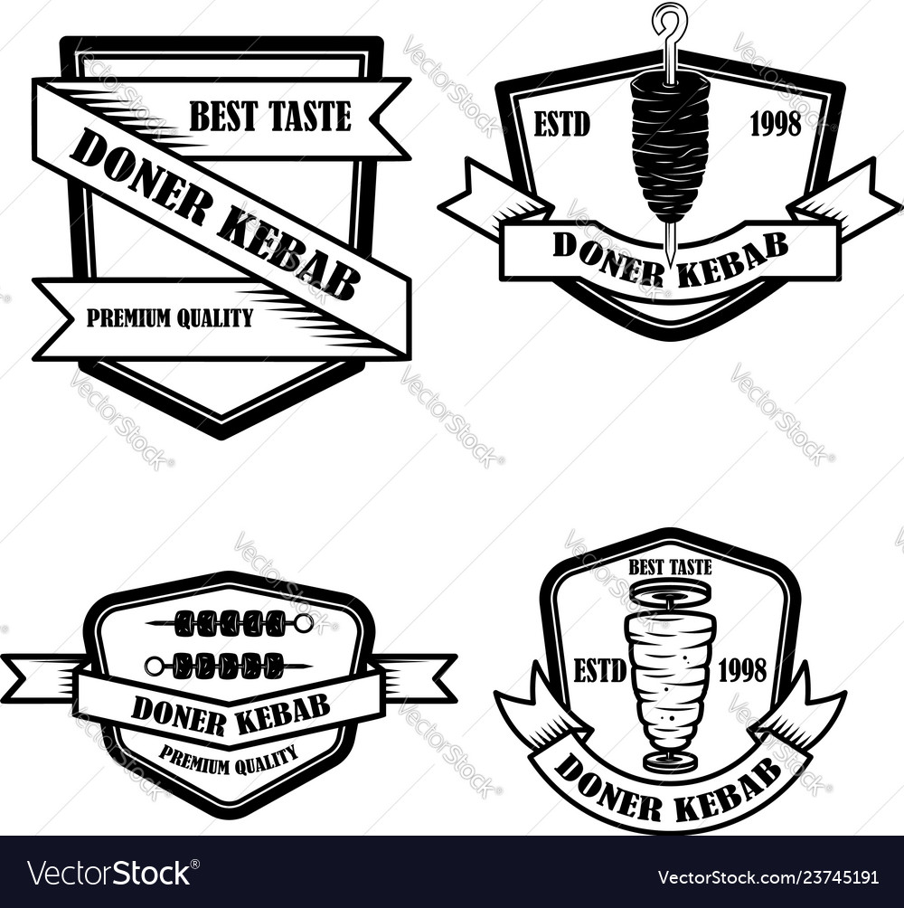 Set of vintage doner kebab labels design element Vector Image
