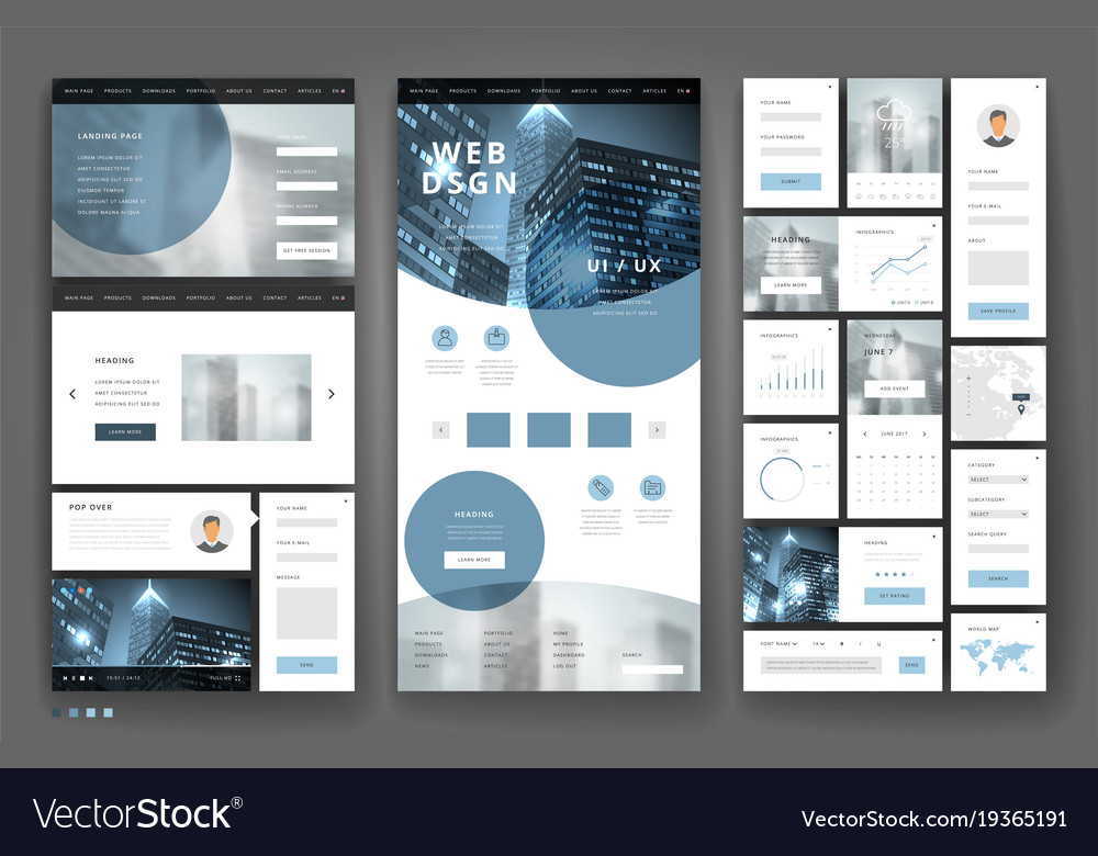 Website template design with interface elements Vector Image
