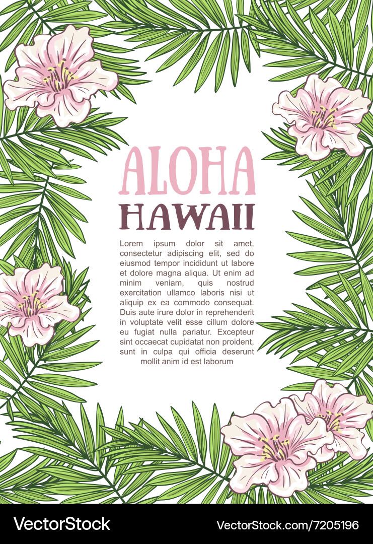 Aloha hawaii palm leaves on white background Vector Image
