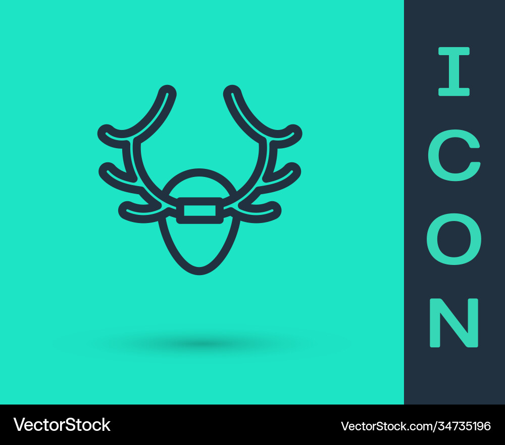Black line deer antlers on shield icon isolated Vector Image