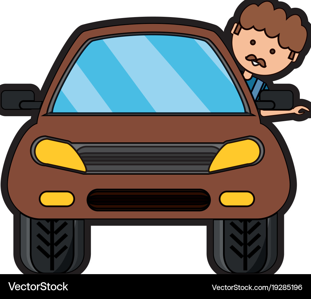 Cartoon man and car icon Royalty Free Vector Image