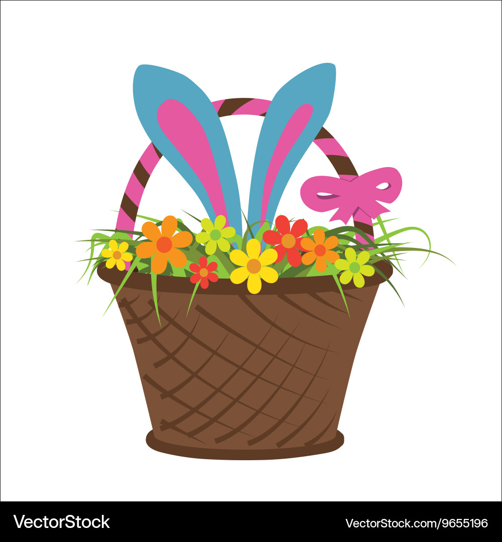 Easter rabbit in basket full of flower Royalty Free Vector