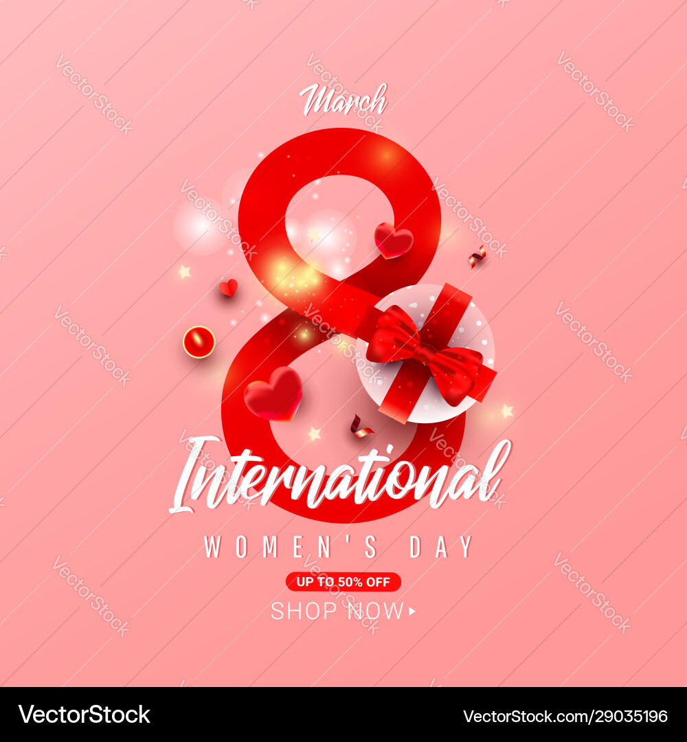 Number 8 with surprise gift box heart shaped Vector Image