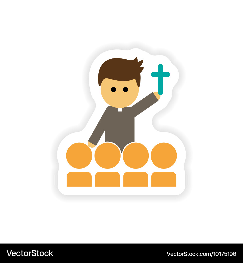 Paper sticker on white background christian priest