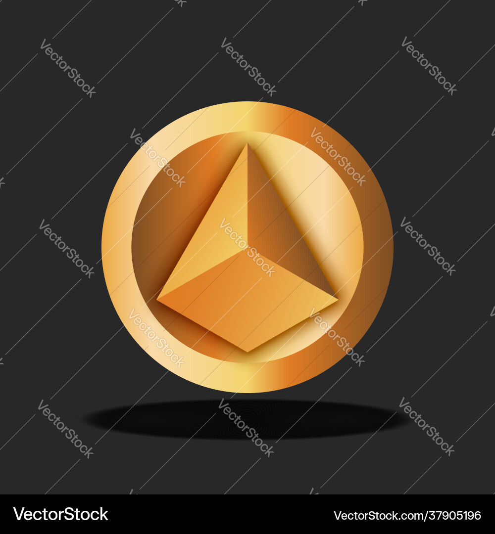 Pyramid logo for cryptocurrency on a round gold Vector Image