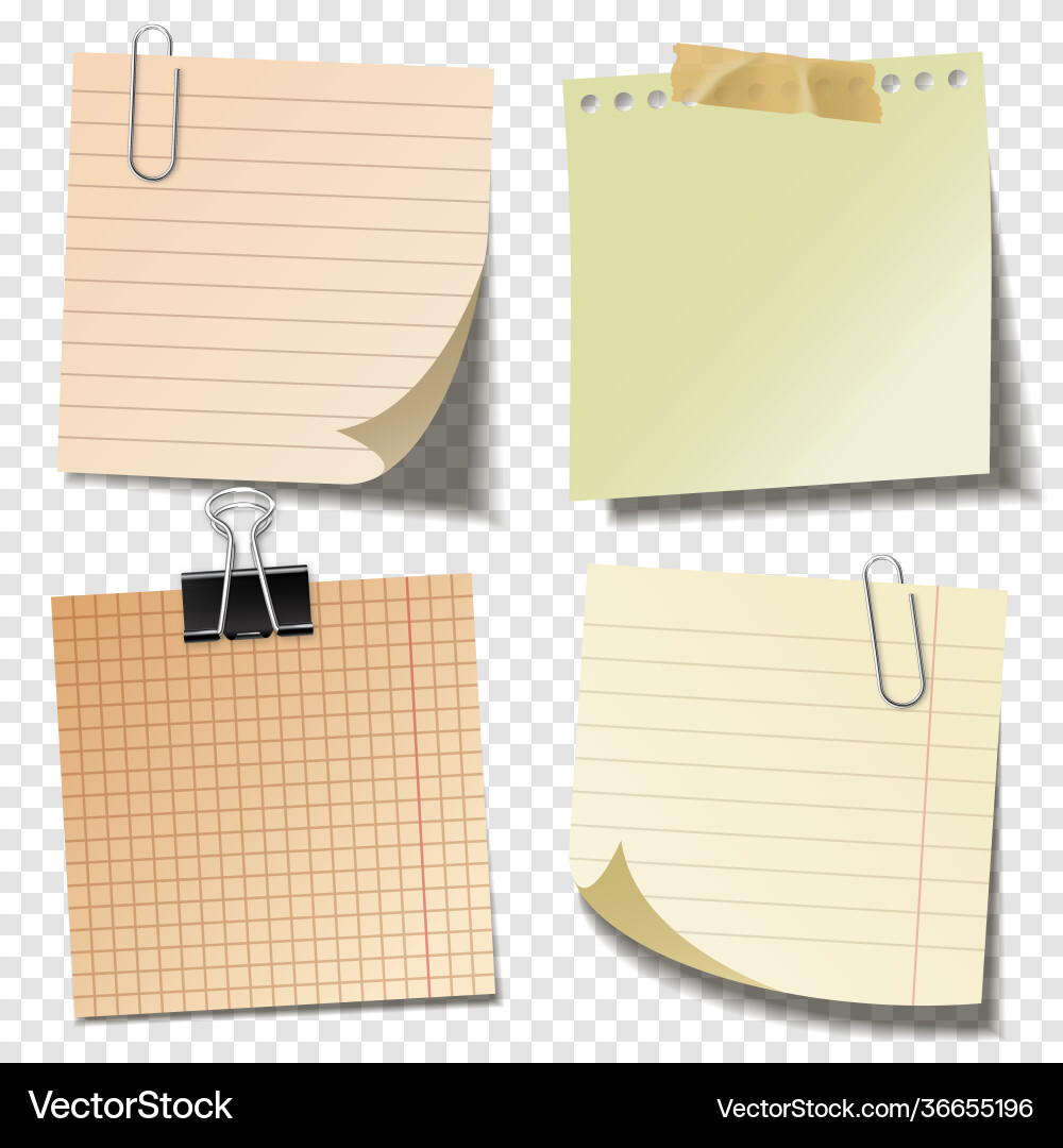 Realistic blank sticky notes with clip binder and Vector Image