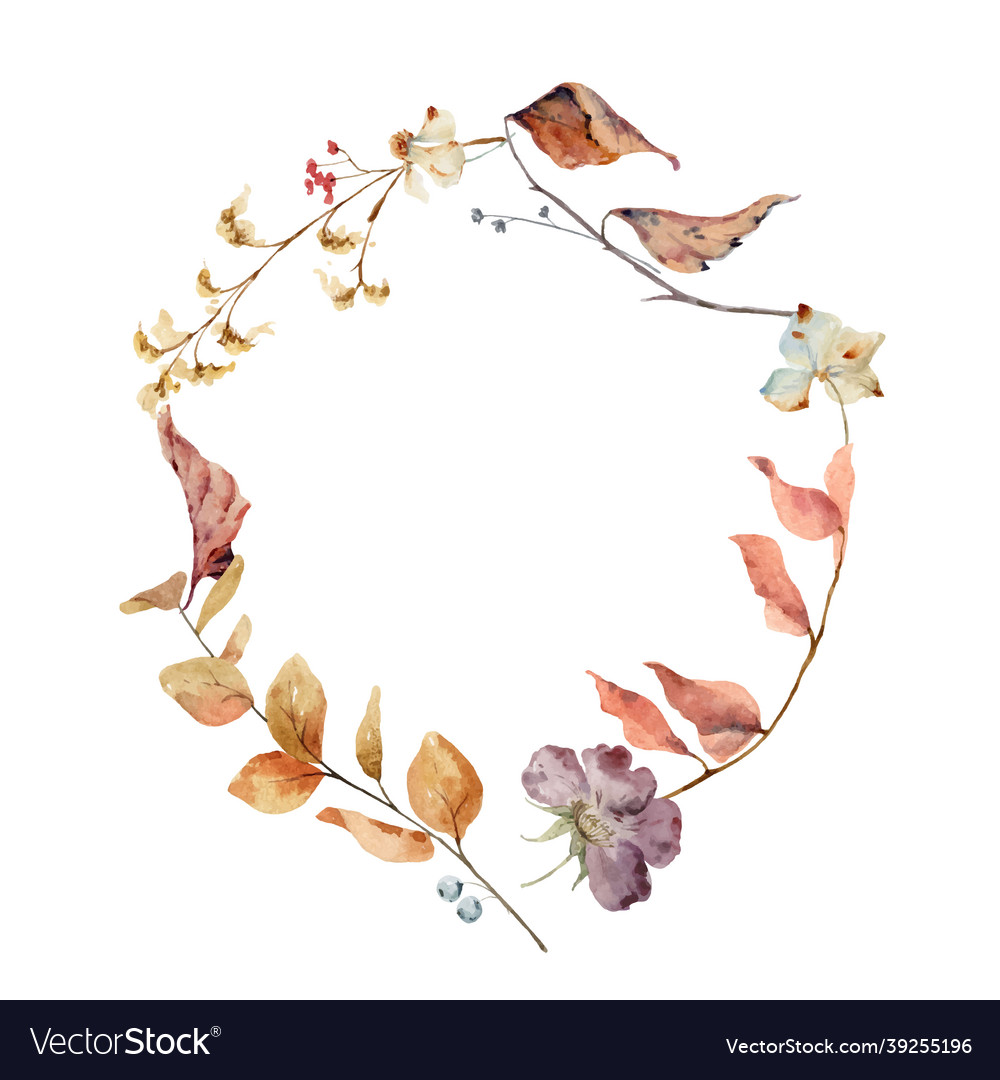 Watercolor autumn wreath with leaves Royalty Free Vector