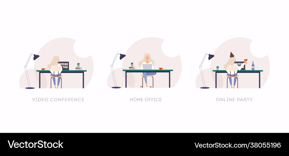 Young woman working on a computer talking to her Vector Image