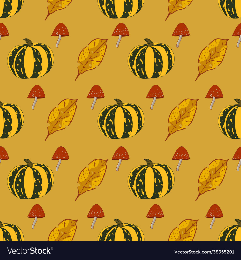Autumn repeat pattern with pumpkin leaf Royalty Free Vector