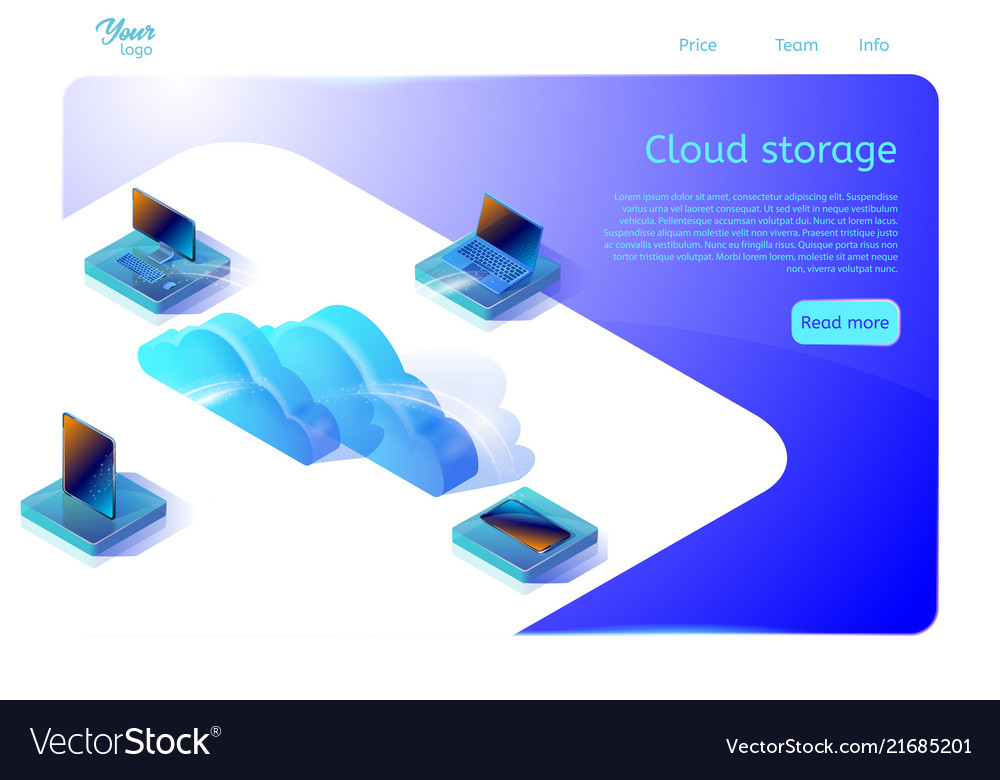 Cloud data storage web page template Royalty Free Vector
