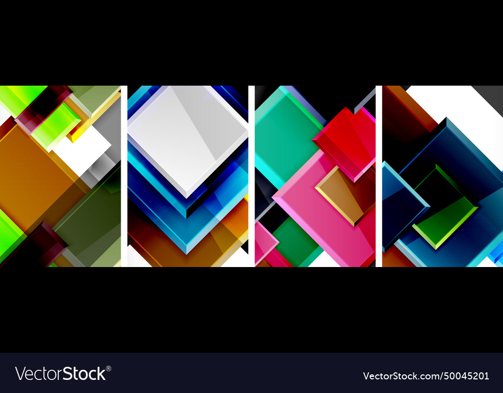 Color glass glossy square composition poster set Vector Image