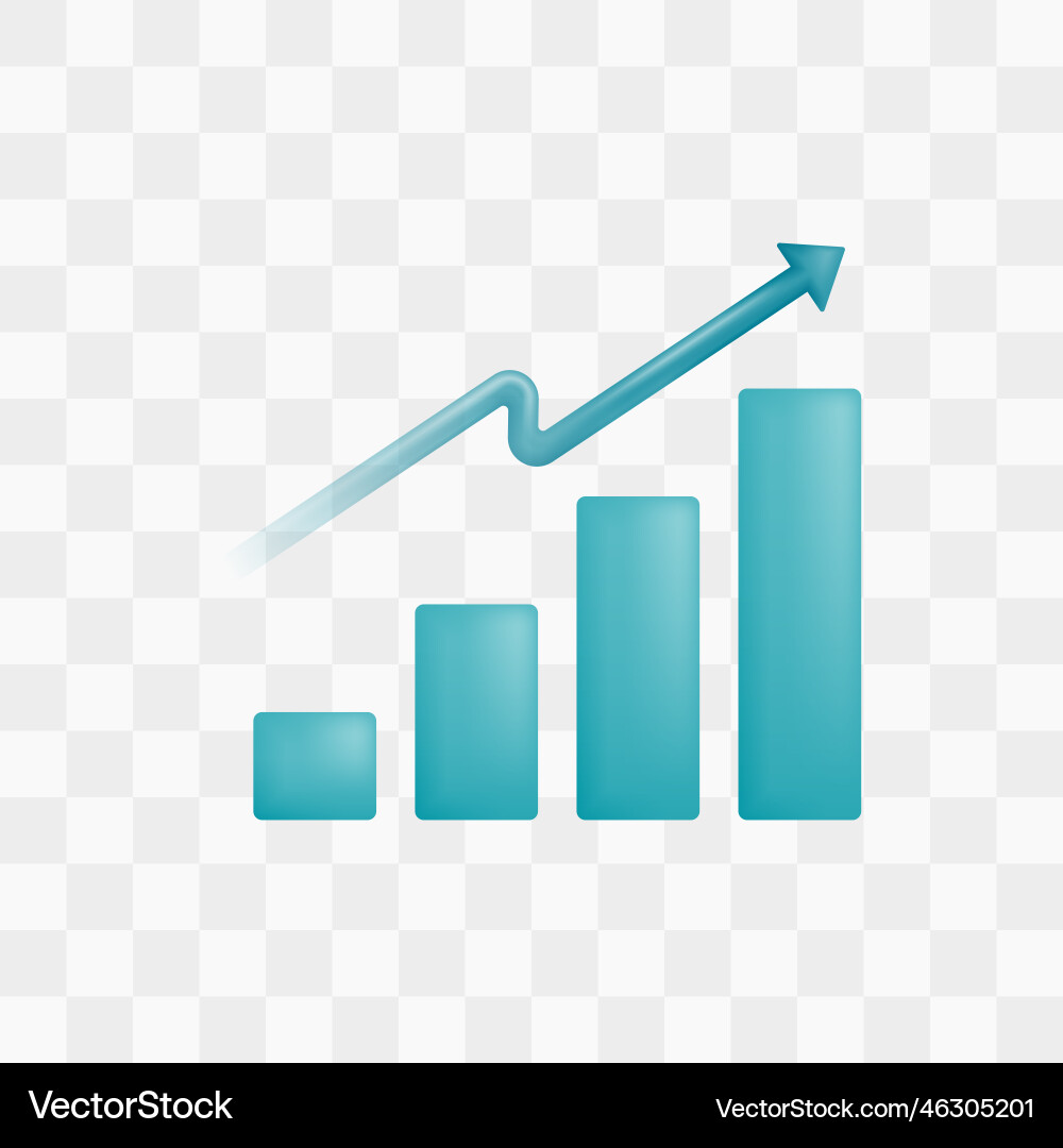 Icon with 3d render style of bar chart with up Vector Image