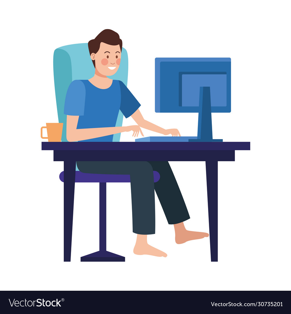 Man using desktop worker character Royalty Free Vector Image