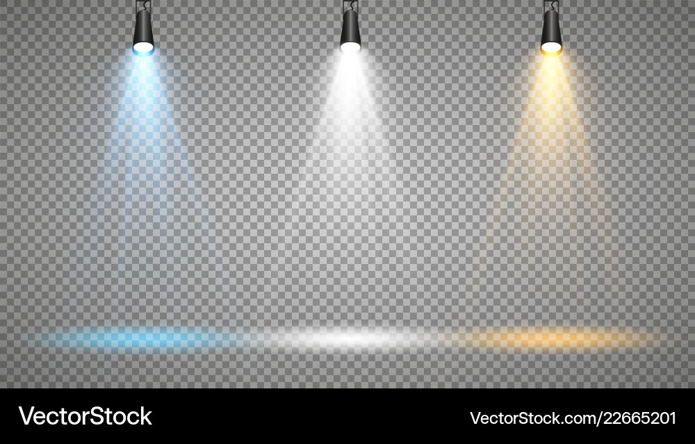 Set of colored searchlights on a transparent Vector Image