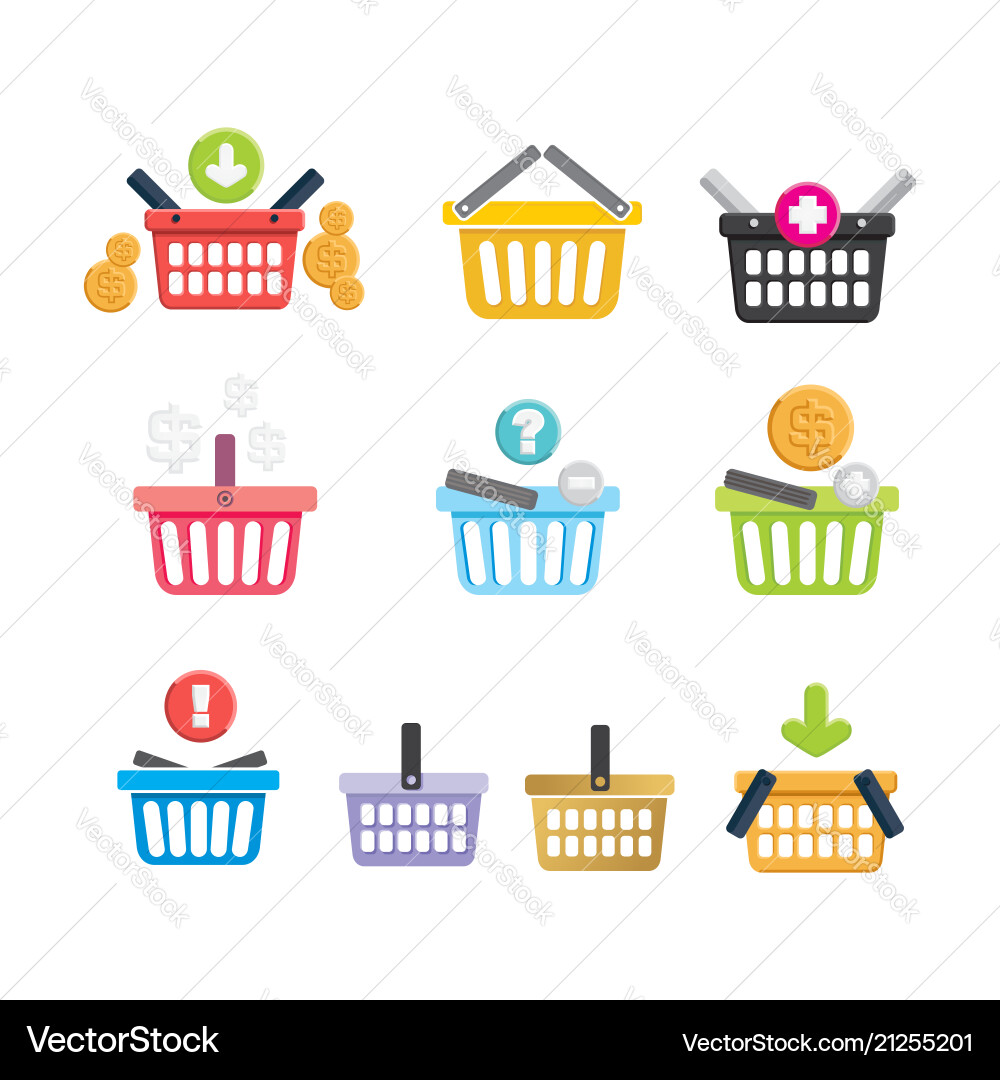 Set of colored shopping basket Royalty Free Vector Image