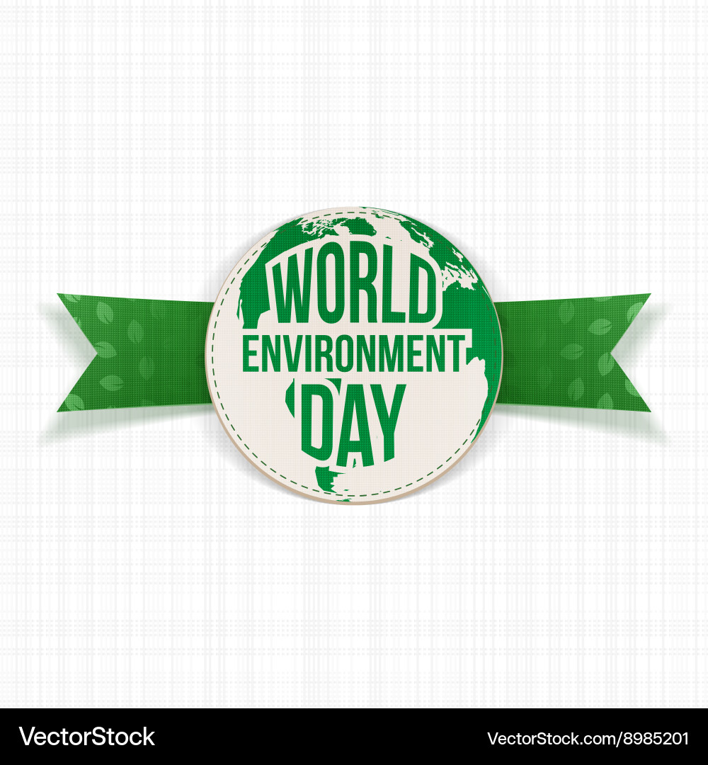 World environment day earth label and ribbon Vector Image