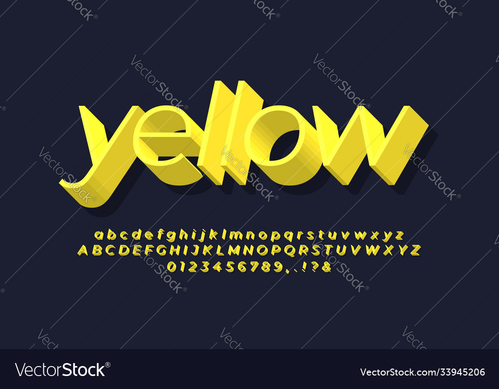 3d thin yellow text or font effect design icon Vector Image