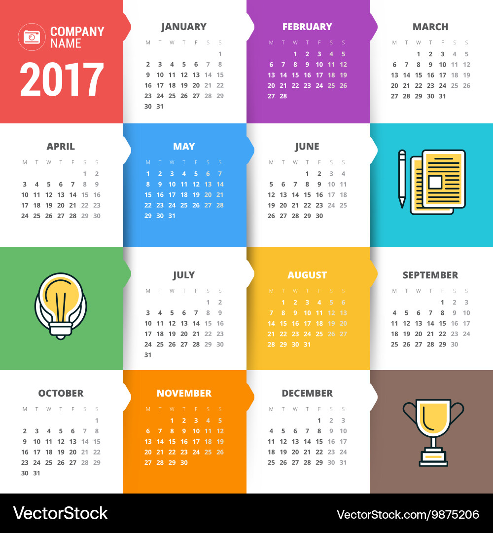 Calendar for 2017 year design stationery template Vector Image