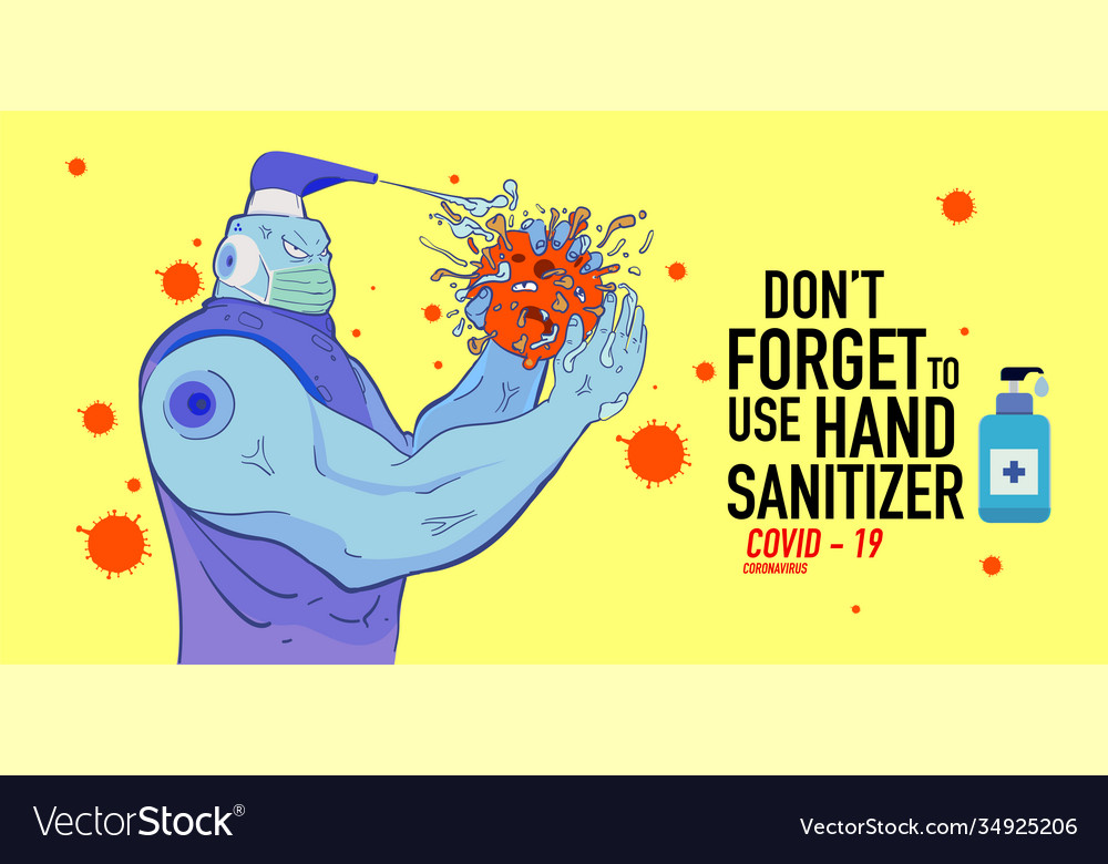 Cartoon hand sanitizer superhero attack corona Vector Image