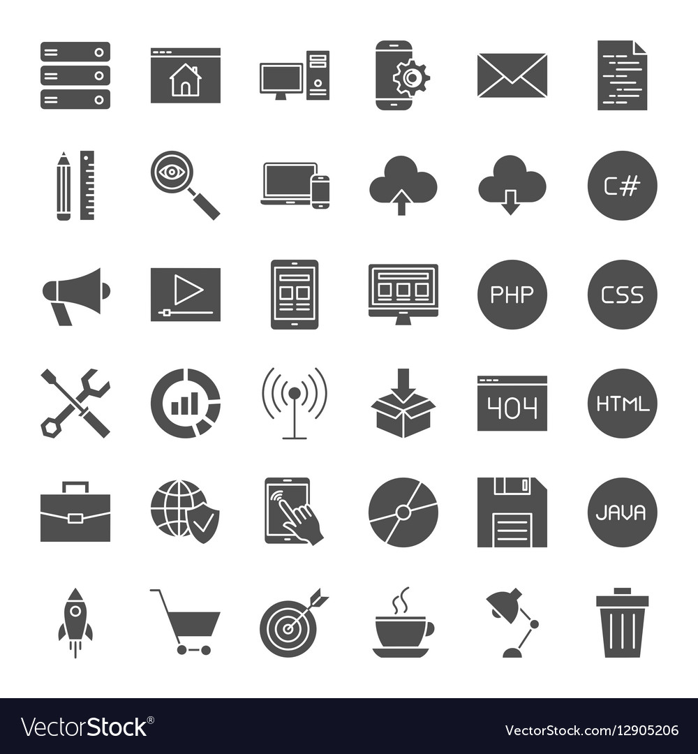Coding solid web icons Royalty Free Vector Image