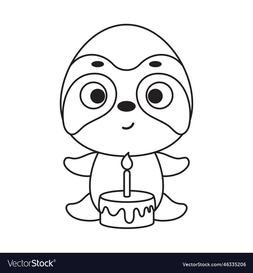 Coloring page cute little sloth with birthday Vector Image