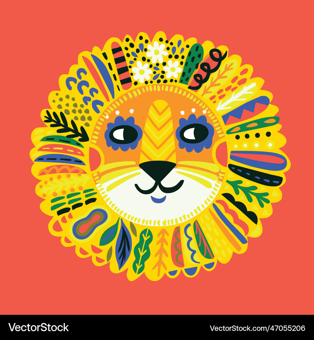 Cute lion portrait with decorative abstract Vector Image