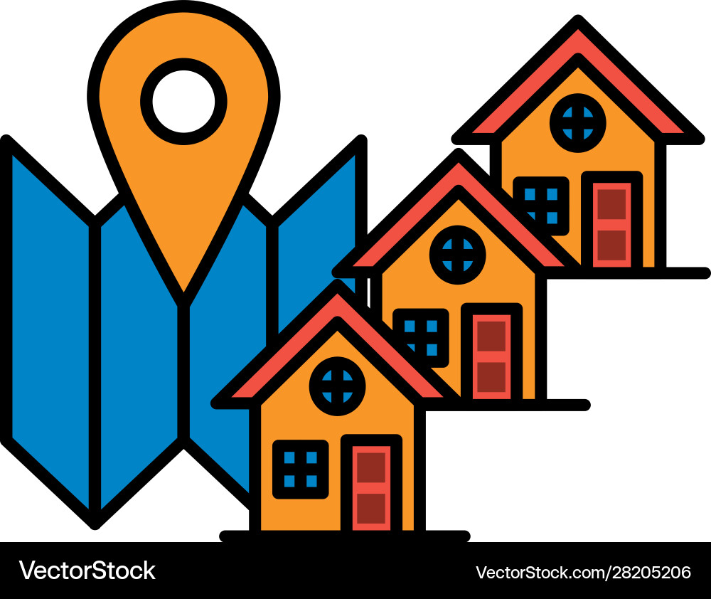 House front facade with paper map and pin location