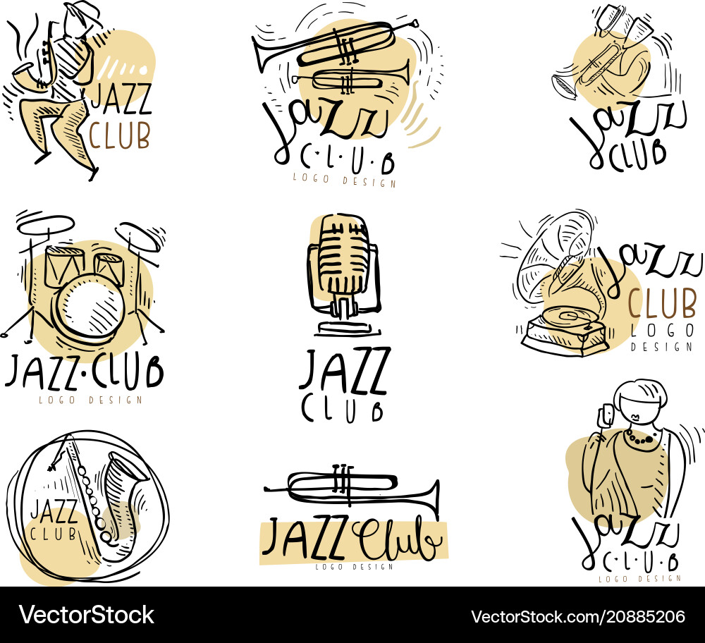 Jazz club logo design hand drawn Royalty Free Vector Image