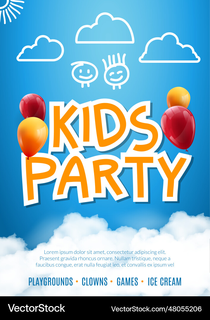 Kids party invitation design poster template Vector Image