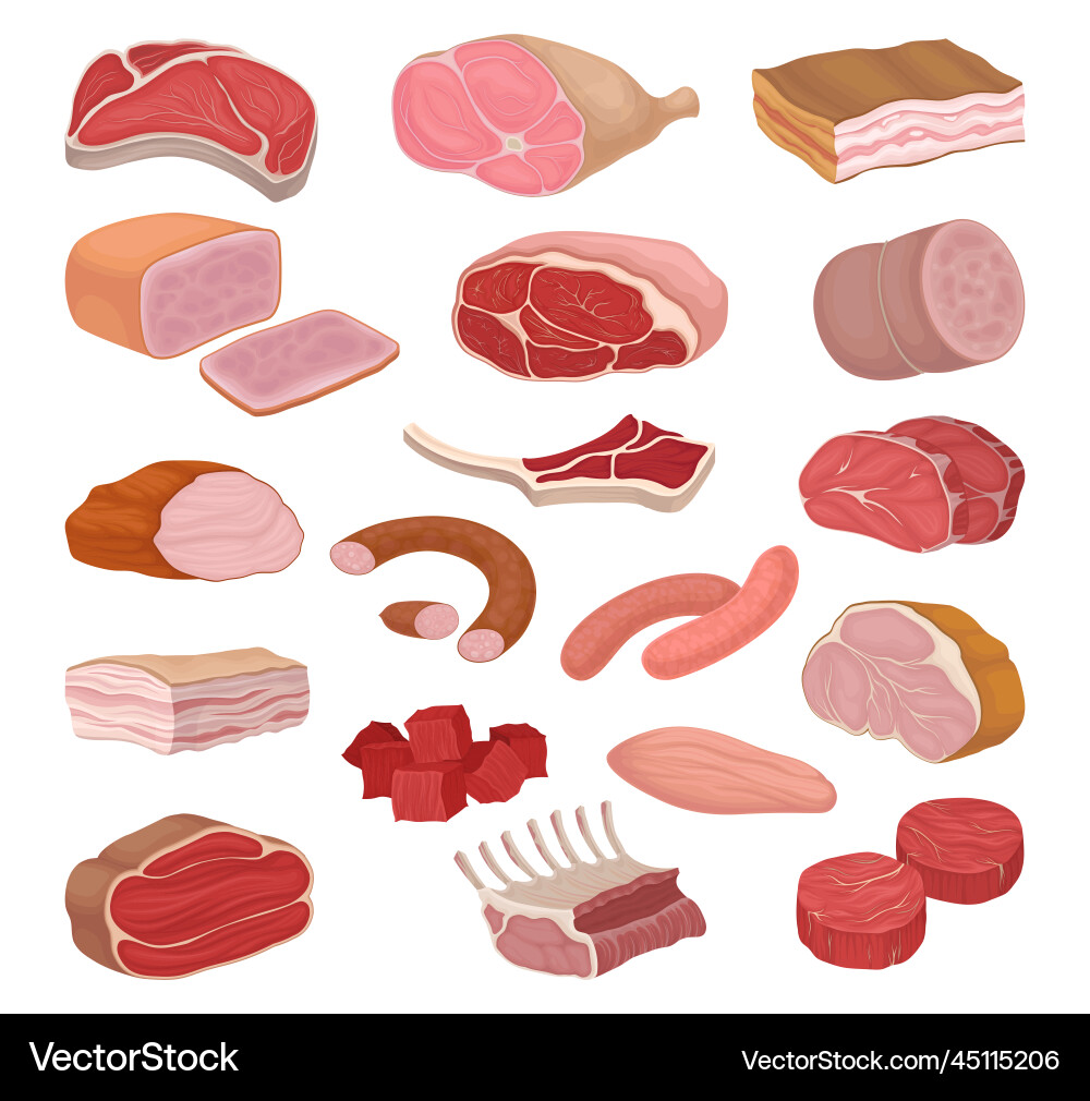 Meat products with beef steak ham lard wurst Vector Image