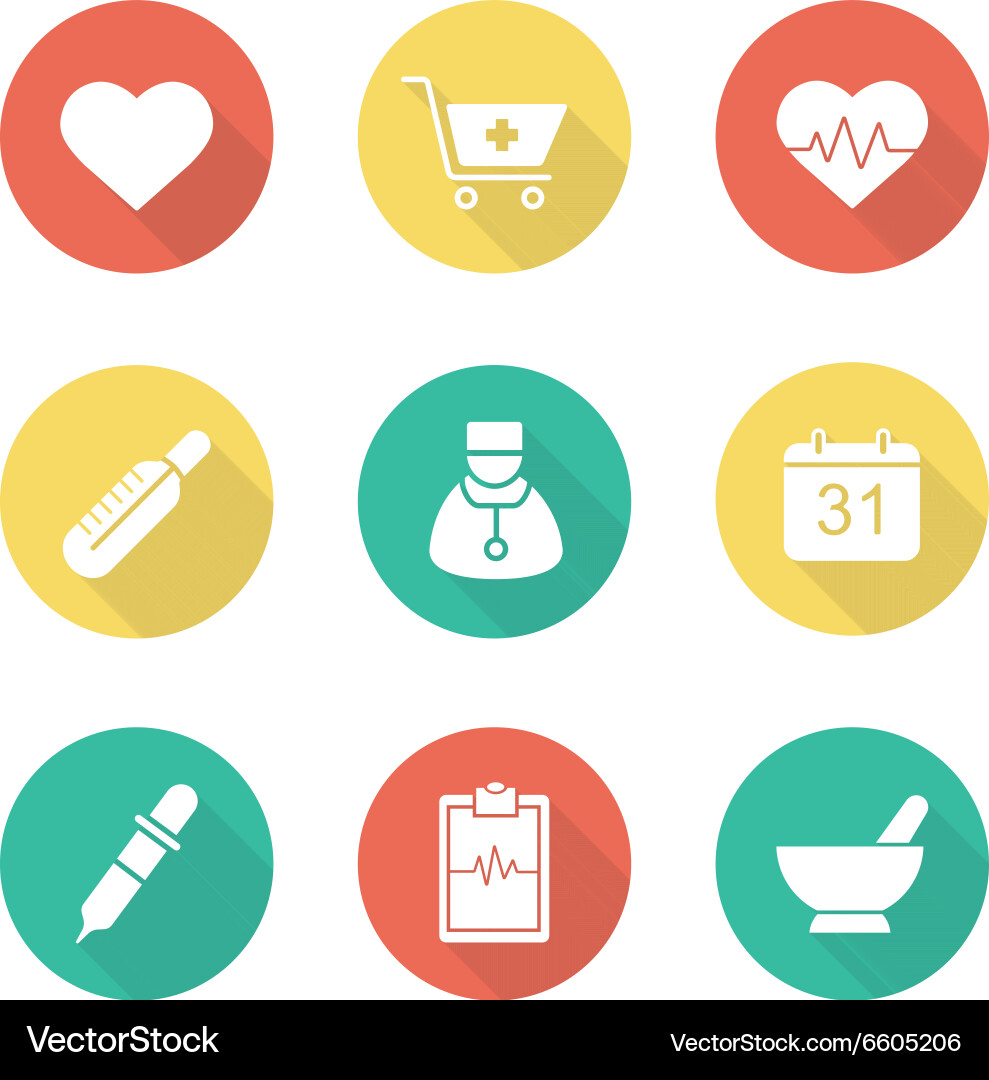 Medical flat design long shadow icons set Vector Image