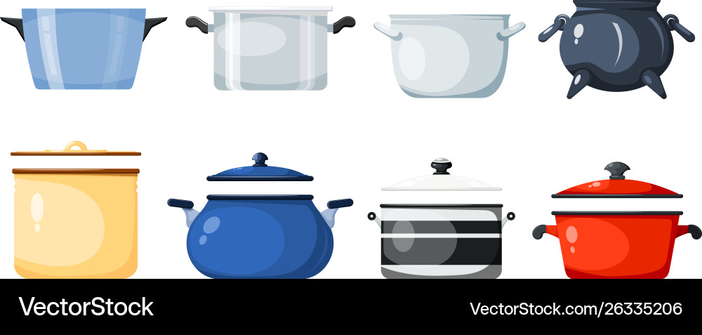 Set kitchen pans in style a card Royalty Free Vector Image