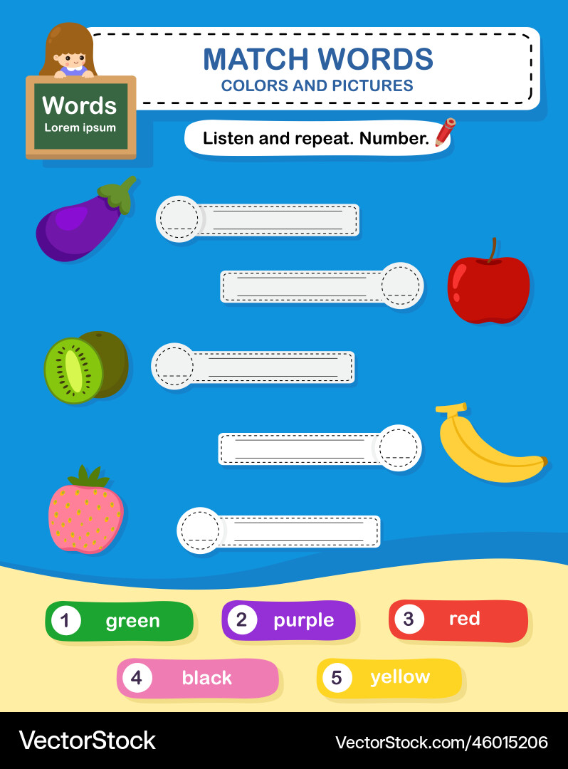 Trace and match words with pictures educational Vector Image