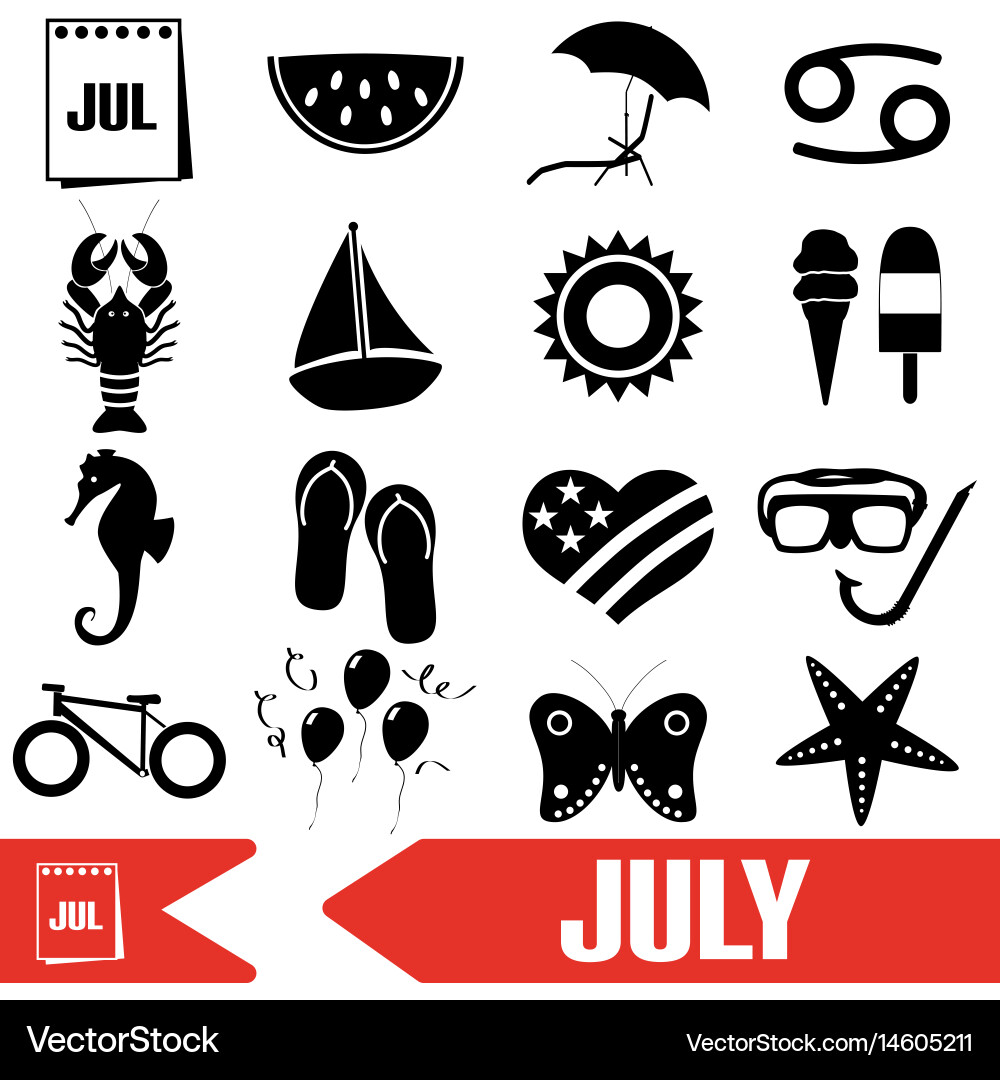 July month theme set simple icons eps10 Royalty Free Vector