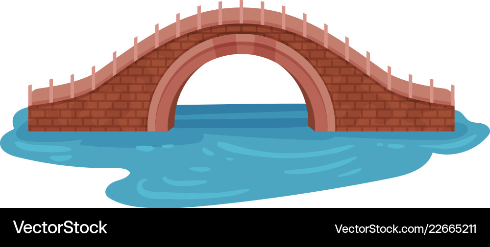 Old brick bridge over blue river arch footbridge Vector Image