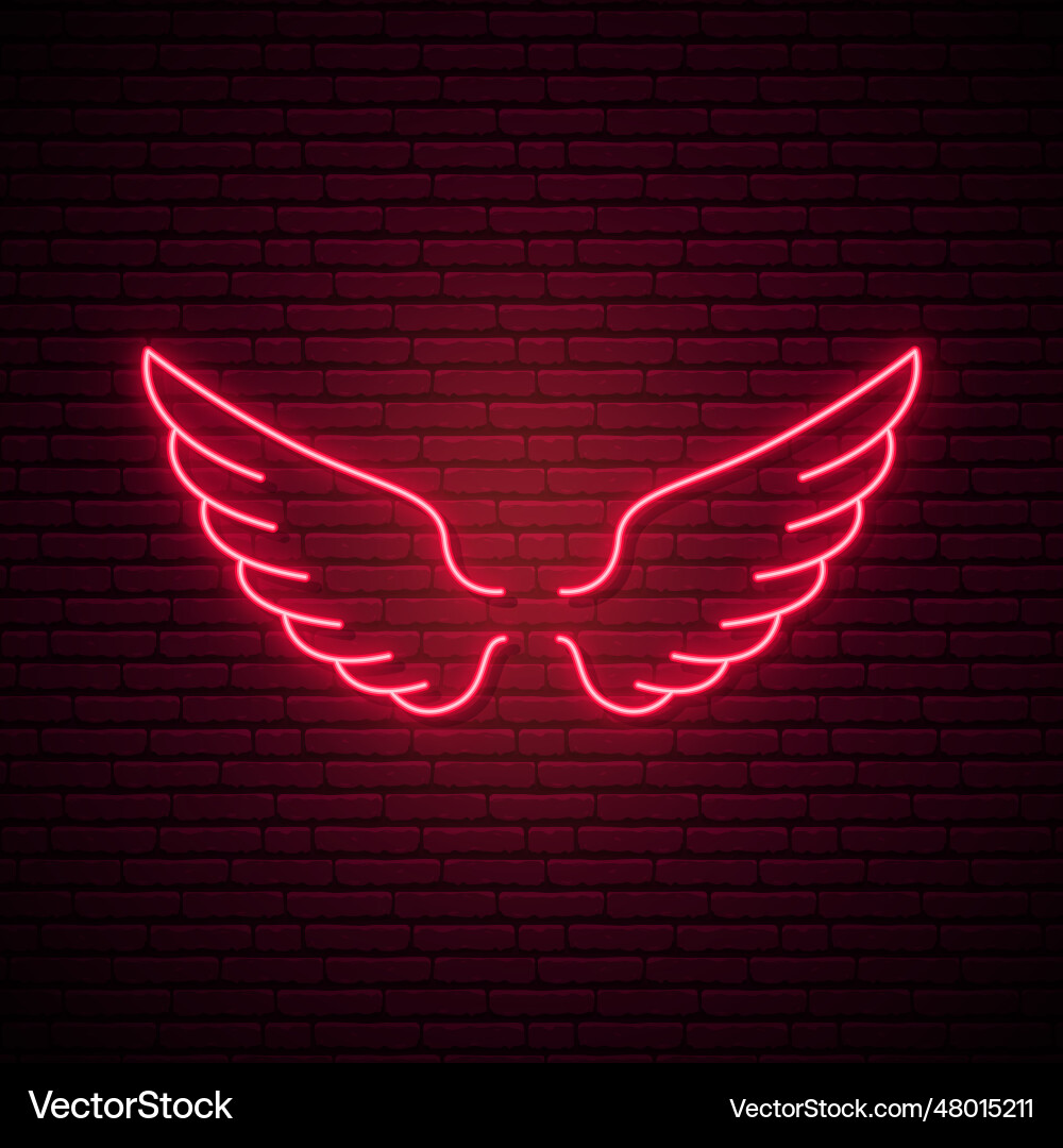 Red neon wings icon two glowing wings on dark Vector Image