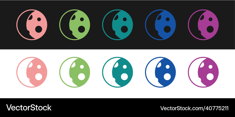 Set moon phases icon isolated on black and white Vector Image