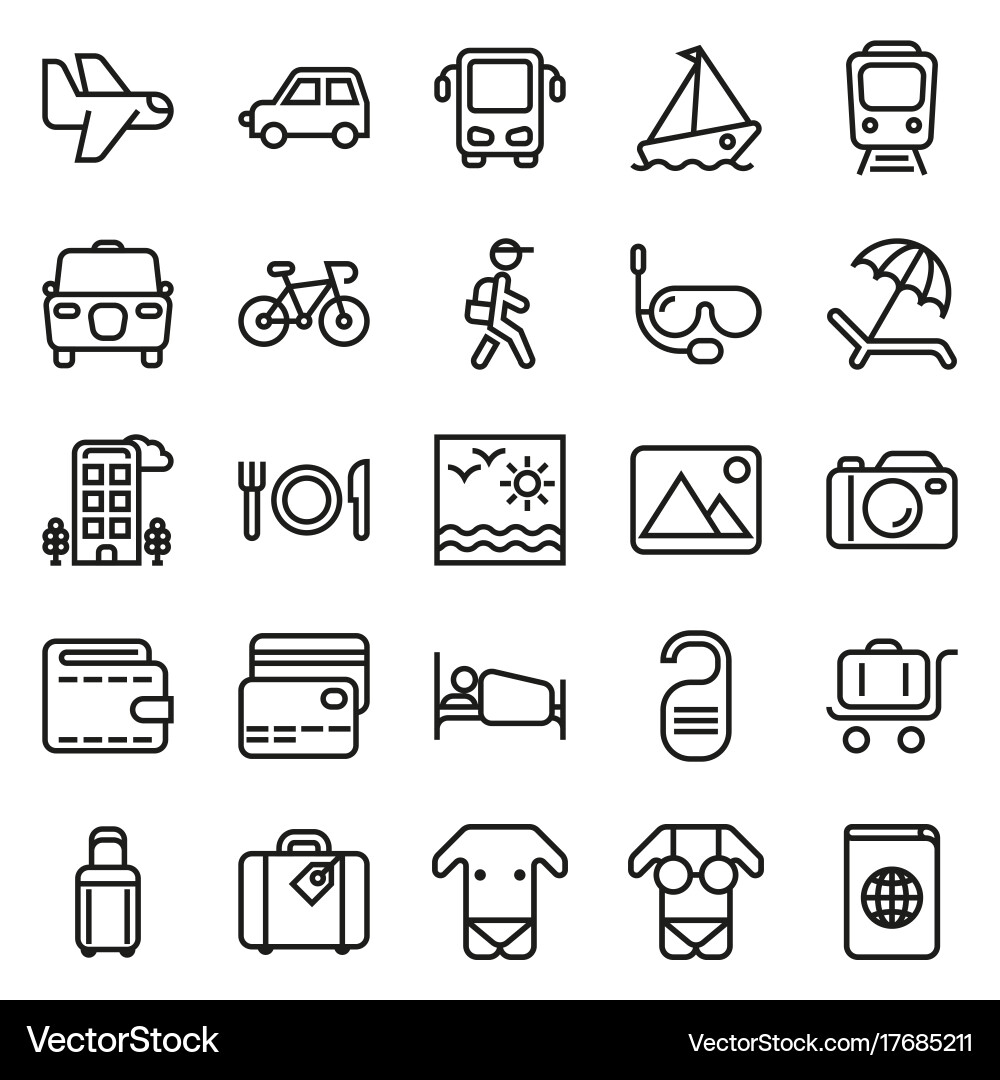 Traveling and transport icon set Royalty Free Vector Image