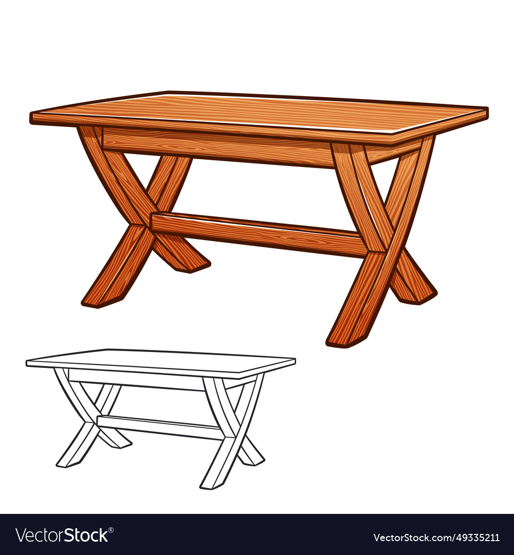 Wooden rectangular table isolated drawing Vector Image