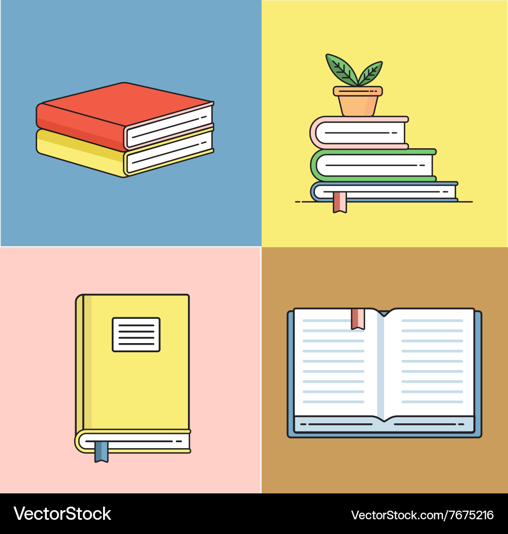 Books set in line design trend style open book Vector Image