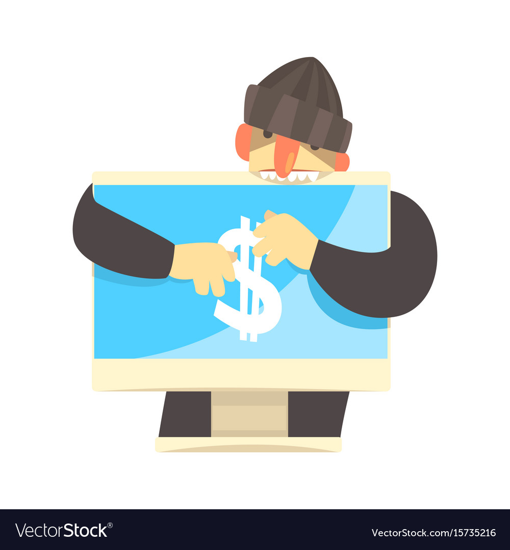 Cartoon hacker character stealing money from a Vector Image