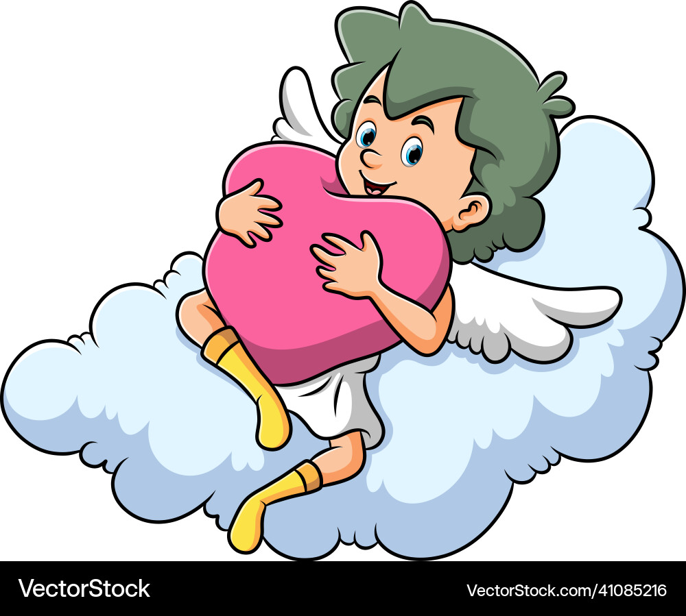 Fairy man is laying down on the cloud and hugging Vector Image