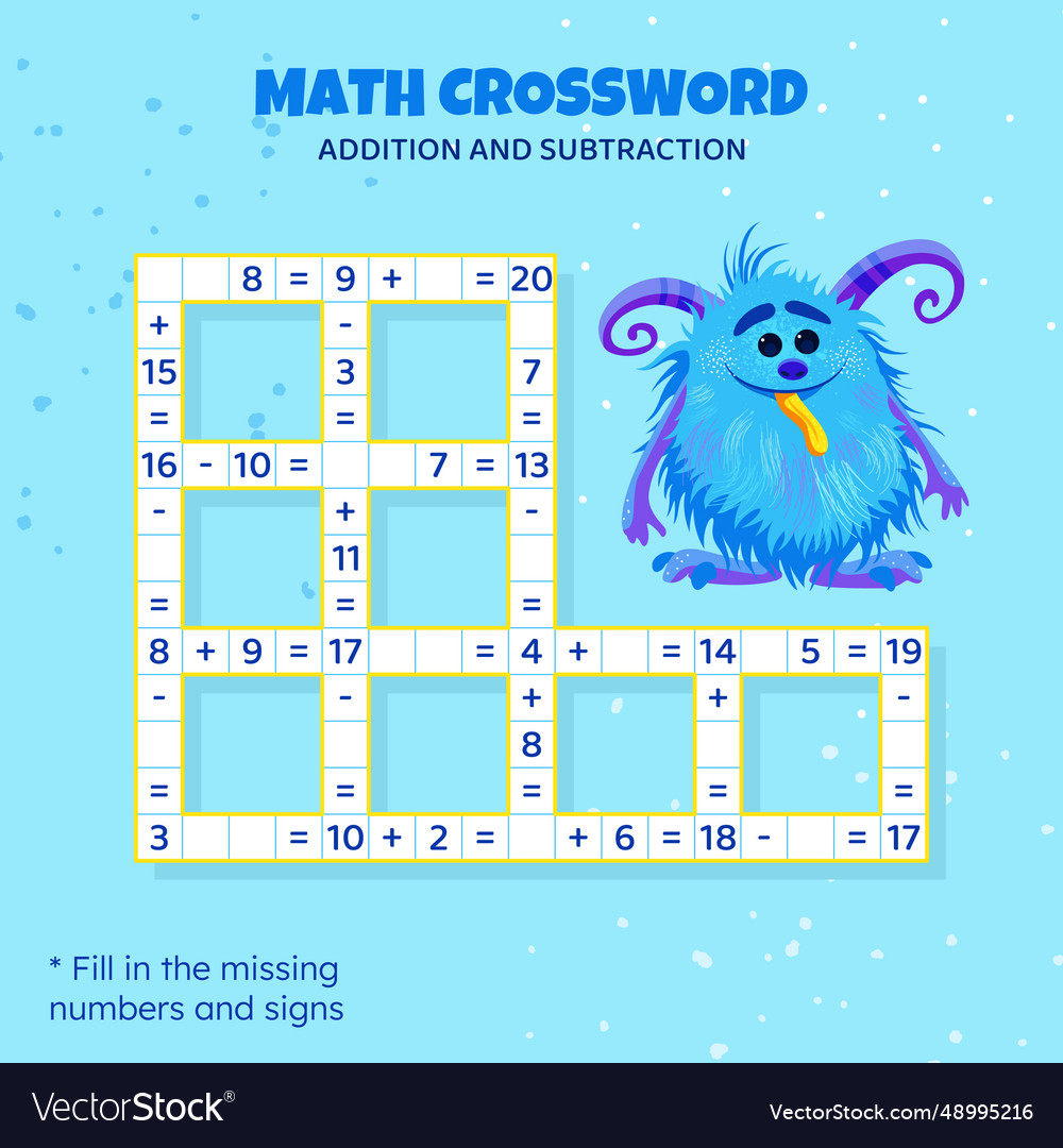 Math Addition & Subtraction Crossword Puzzle Vector Image