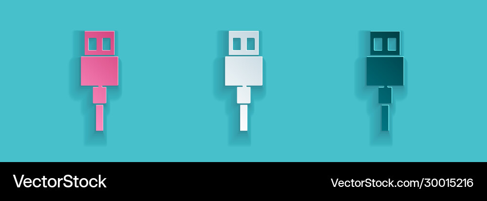 Paper cut usb cable cord icon isolated on blue Vector Image